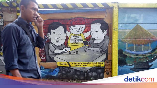 Mural Jokowi Prabowo Ngopi Bareng di Depok