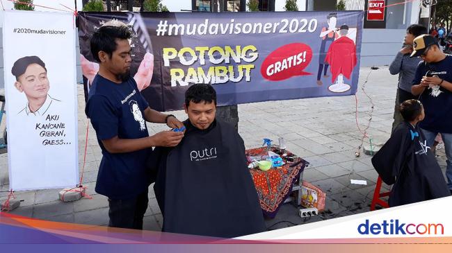 Tim Pendukung Gelar Acara Cukur Mirip Gibran di Area CFD Solo