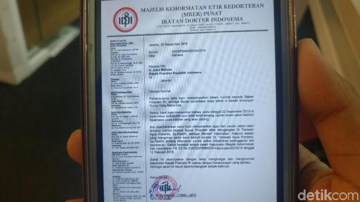 MKEK IDI Benarkan Surat Penolakan Rekomendasi dr Terawan Jadi Menkes