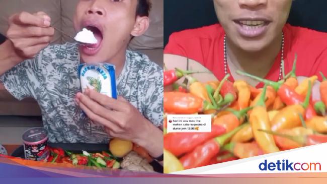 Aksi Pria Mukbang Cabe dan Telur Mentah lewat Live Streaming TikTok