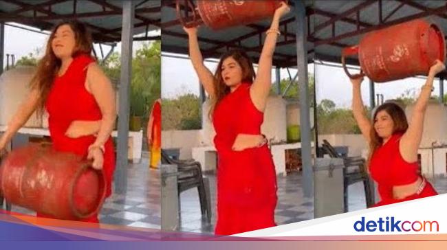 Perkasa! Wanita Ini Jago Angkat Tabung Gas Buat Masak