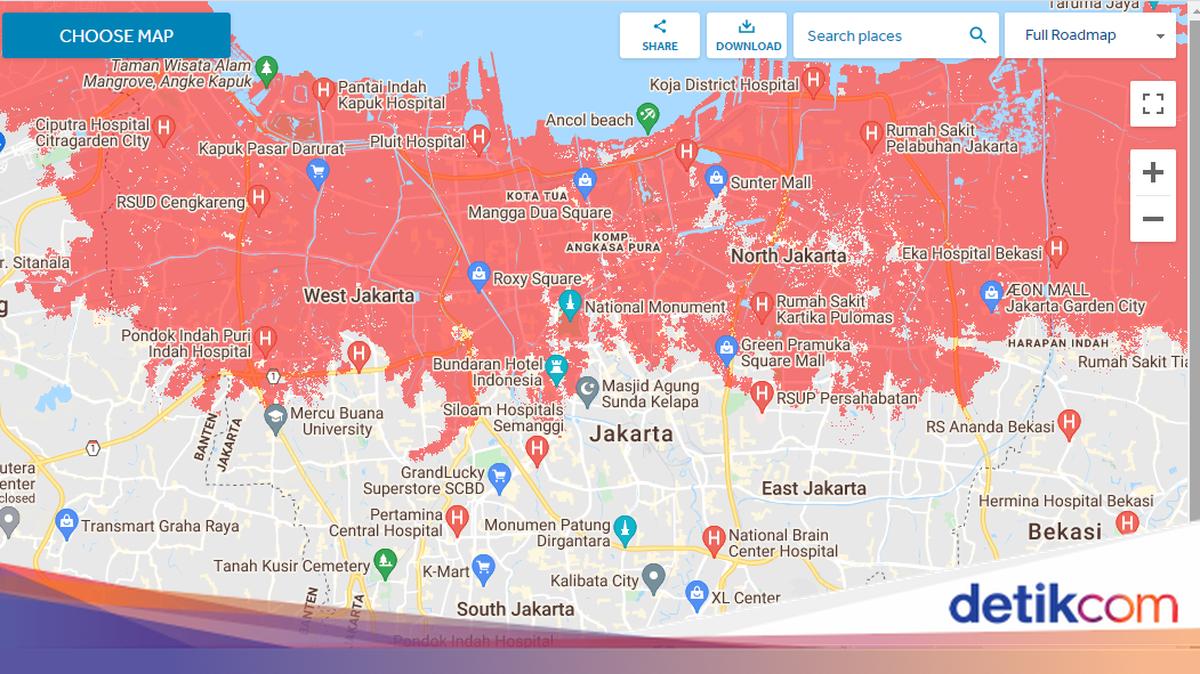 Ini Peta Proyeksi Jakarta Tenggelam 2030