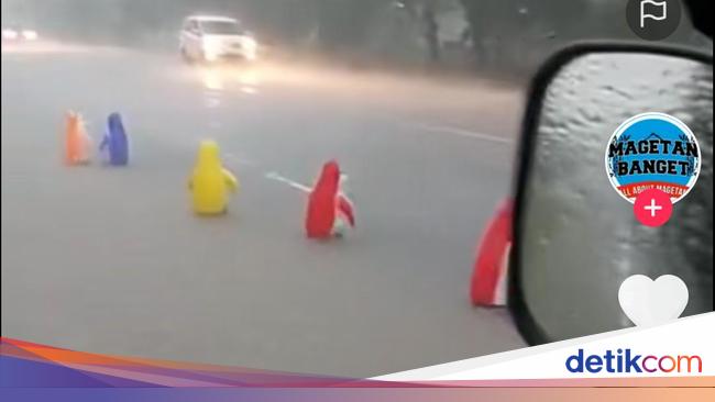 'Penguin' Jalan-jalan Saat Hujan Deras Landa Magetan