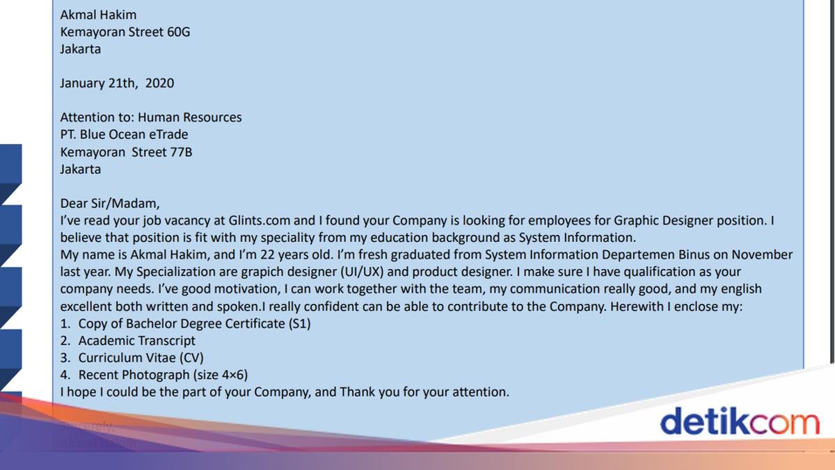 5 Contoh Application Letter Bahasa Inggris Singkat yang Benar dan Artinya