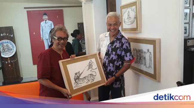 Ke Rumah Butet, Ganjar Diberi Sketsa Macan 'Ngerem Keserakahan'