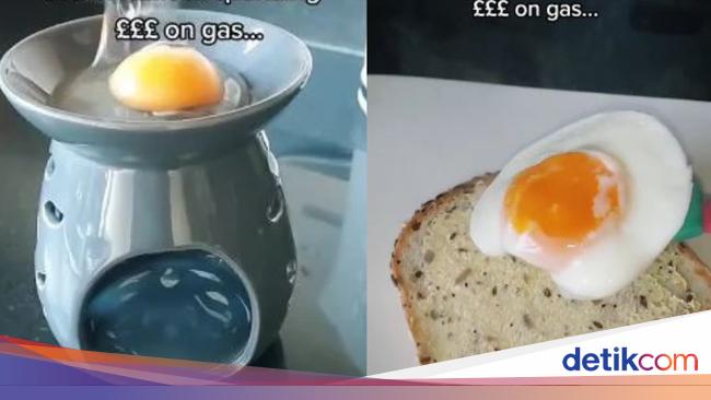 Nyeleneh! Wanita Ini Masak Telur Ceplok Pakai Tungku Lilin agar Hemat Gas
