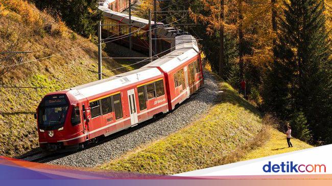 Potret Kereta Terpanjang di Dunia Meliuk-liuk di Pegunungan Swiss