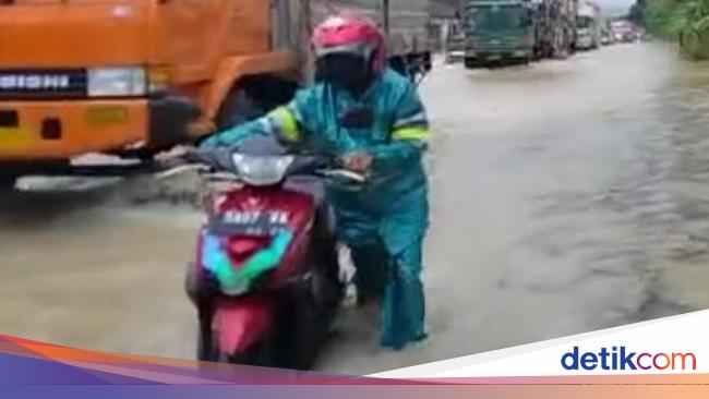 Ini yang Terjadi Saat Pemotor di Jalur Pantura Tuban Nekat Terobos Banjir