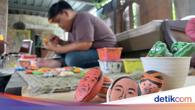 Uniknya Lukisan Wajah Jokowi-Gibran di Batu Karya Seniman ISI Solo