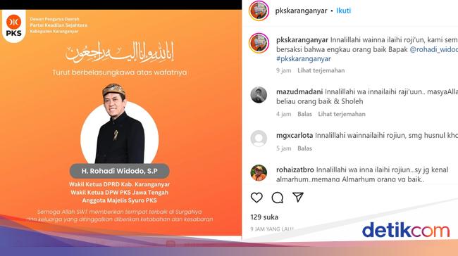Eks Wabup Karanganyar Rohadi Widodo Meninggal, PKS Berduka