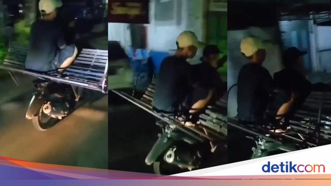Viral 2 Pria Diduga Curi Kursi Taman di Siantar, Dibawa Pakai Motor