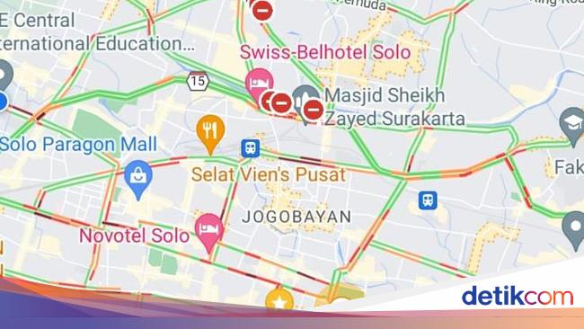 Banyak Kemacetan, Jalanan di Solo Merona Merah di Google Maps