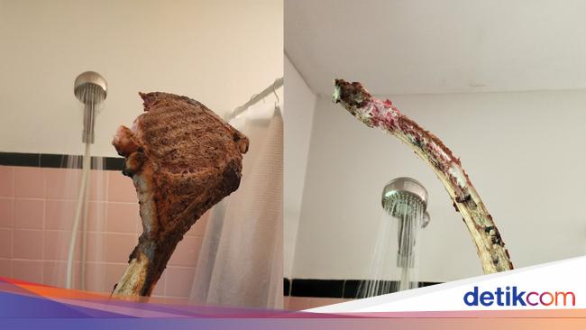 Demi Uang, Pria Ini Bikin Konten Makan Daging Tomahawk di Toilet