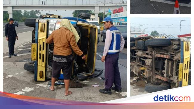 Patah As Roda, Truk Tangki Terguling di Tol Jagorawi