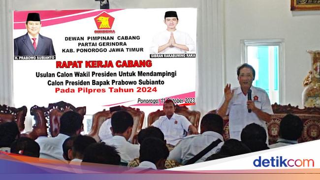 Gerindra Ponorogo Dukung Gibran Cawapres Prabowo karena Visi yang Sama
