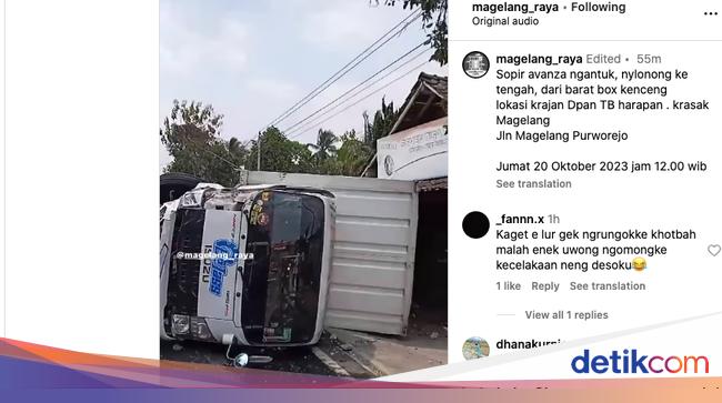 Kecelakaan Truk Box Terguling Usai Hindari Mobil di Krasak Magelang