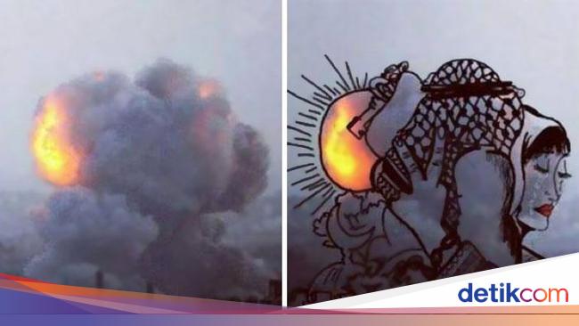 Seniman Palestina, Ubah Asap Perang Jadi Ilustrasi Menyayat Hati