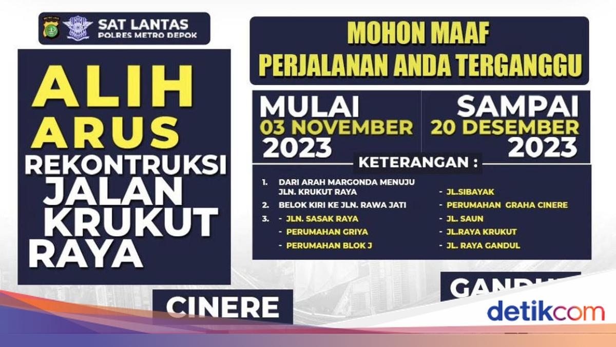 Ada Perbaikan Jalan, Lalu Lintas di Jalan Krukut Raya Depok Dialihkan