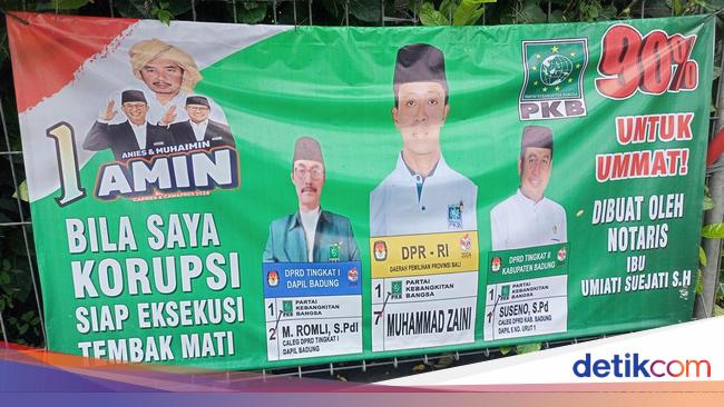 Viral Spanduk Caleg PKB Bali Janji Siap Tembak Mati jika Terbukti Korupsi