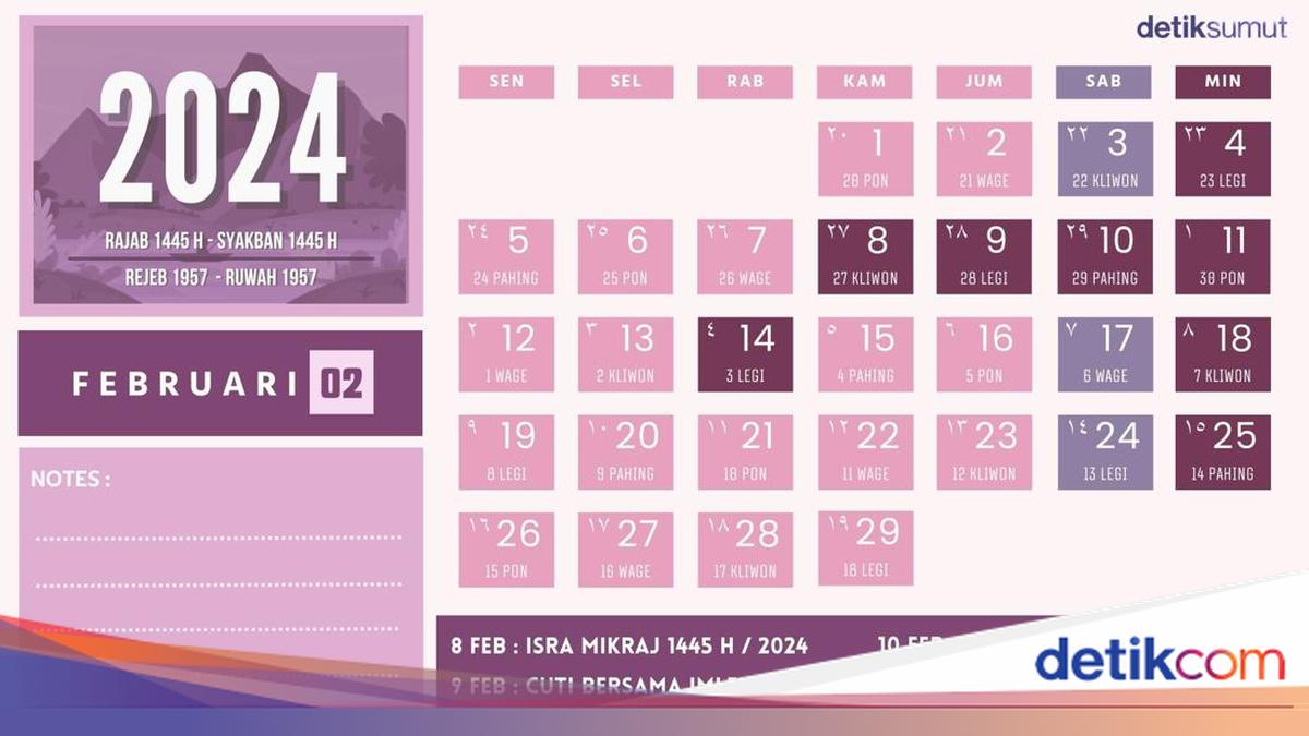 Kalender Februari 2024: Tanggal Merah, Libur, Cuti, Hijriah, Weton