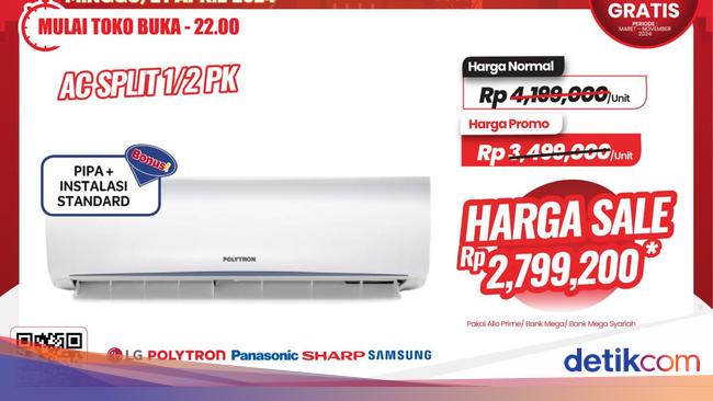 Beli AC 1/2 PK Diskon Rp 1,3 Jutaan di Transmart Full Day Sale