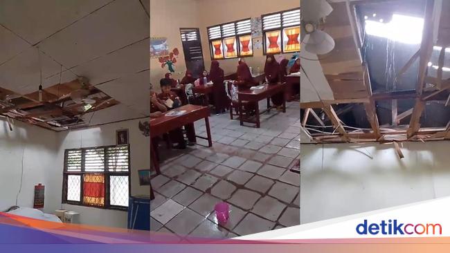 Miris, Siswa SD di Lampung Selatan Belajar dalam Kelas yang Bocor