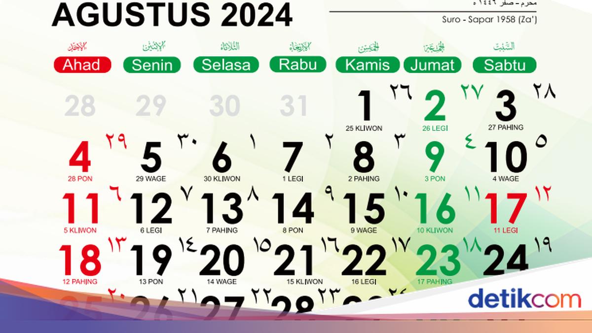 Kalender Bulan Agustus 2024 Lengkap Tanggal Merah Libur Nasional