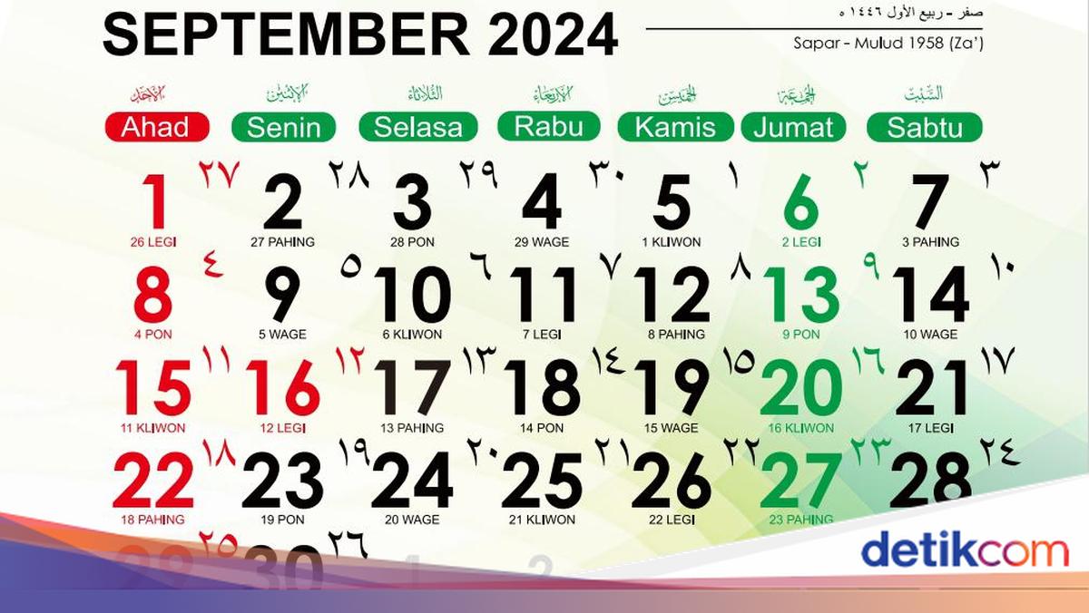 Kalender September 2024: Jadwal Libur, Cuti, Hijriah-Weton dan Hari ...