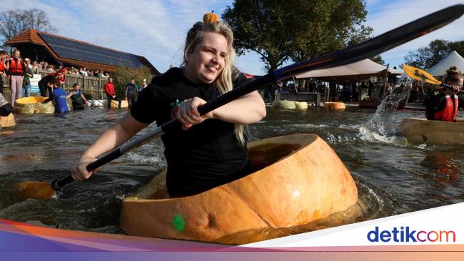 Cuma Ada di Belgia, Lomba Balap Labu Raksasa untuk Rayakan Halloween