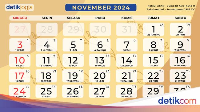 Kalender Bulan November 2024 Lengkap dengan Tanggalan Islam dan Hari ...