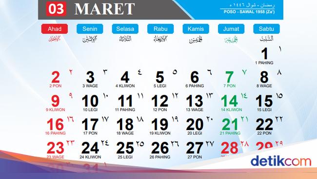 Kalender Bulan Maret 2025 Lengkap dengan Tanggal Penting