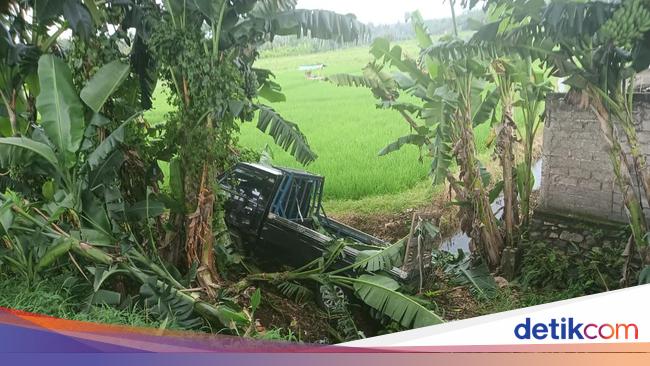 Oleng di Tikungan Jalan Denpasar-Gilimanuk, Pikap Masuk Parit