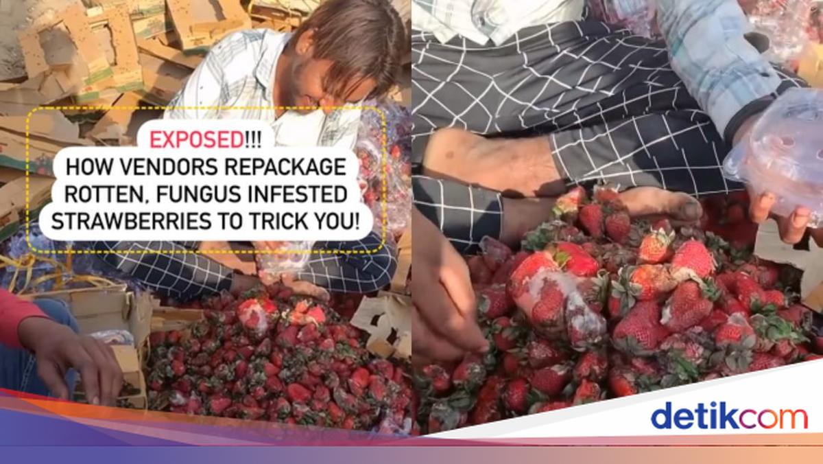 Jorok! Penjual Ini Kemas Ulang Stroberi Busuk untuk Dijual Lagi