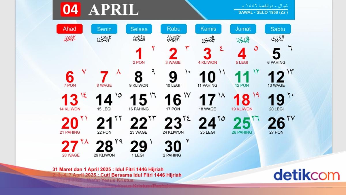 Kalender April 2025: Jadwal Libur, Cuti-Tanggal Merah, dan Hari Besar ...