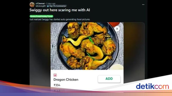 Gegara AI Menu Ayam Naga di Resto Online Ini Bikin Ngakak