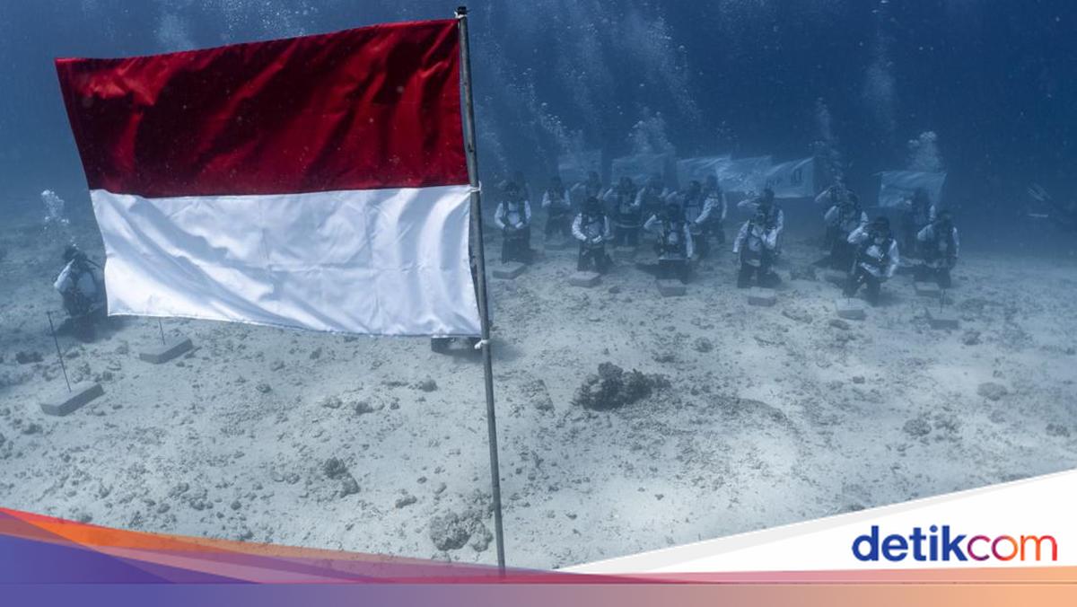 Khidmat! PIS Gelar Upacara Bendera Bawah Laut di Perairan Labuan Bajo