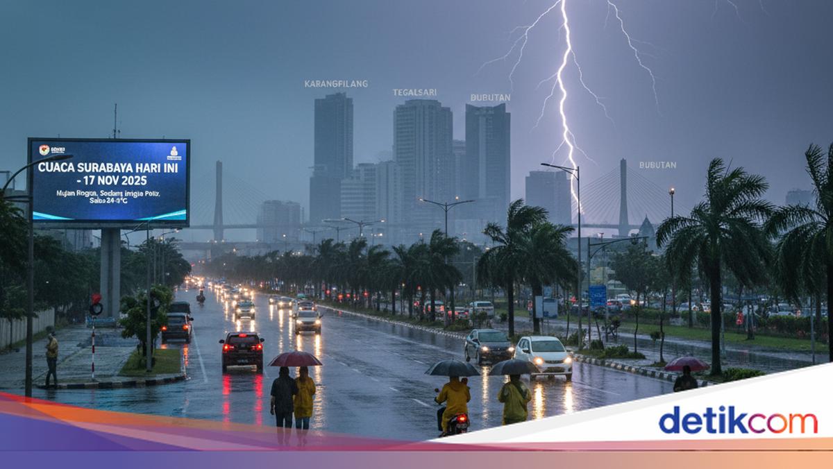 Cuaca Surabaya Hari Ini Diprediksi Hujan Ringan, Sedang hingga Petir