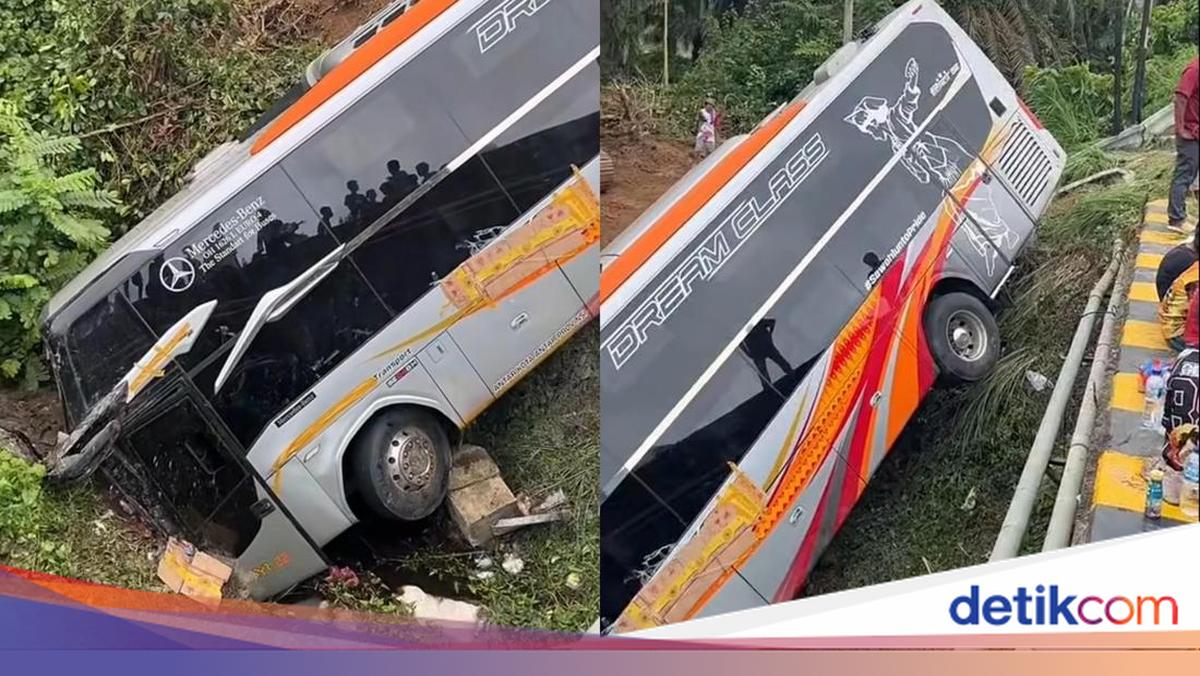 Detik-detik Bus AKAP Padang-Jambi Terperosok Masuk Jurang di Tebo