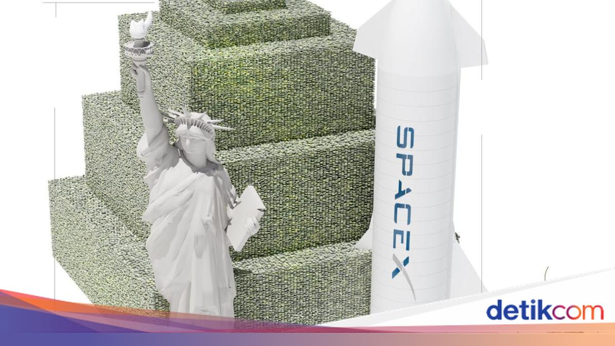 Tumpukan USD 1 Triliun Elon Musk Disandingkan Patung Liberty-Roket