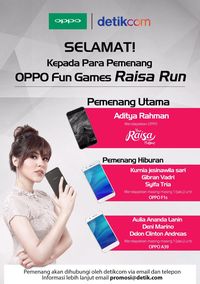 Ini Dia 7 Pemenang Oppo Fun Game Raisa Run