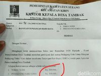 Beredar Surat Kades Minta THR ke Pemilik Toko dan PKL di Serang