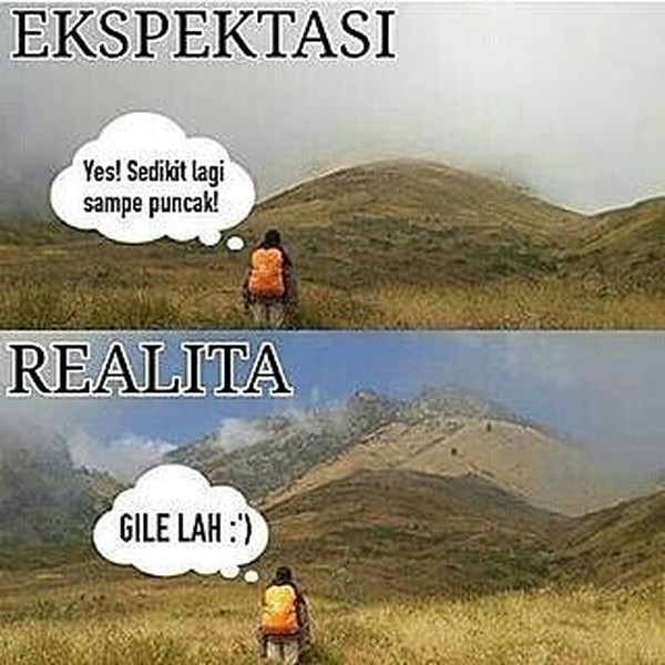 Senyum Dulu Pagi Ini, Lihat Meme Kocak Pendaki Gunung
