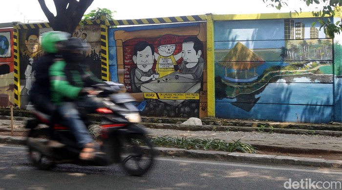 Mural Jokowi Prabowo Ngopi Bareng di Depok