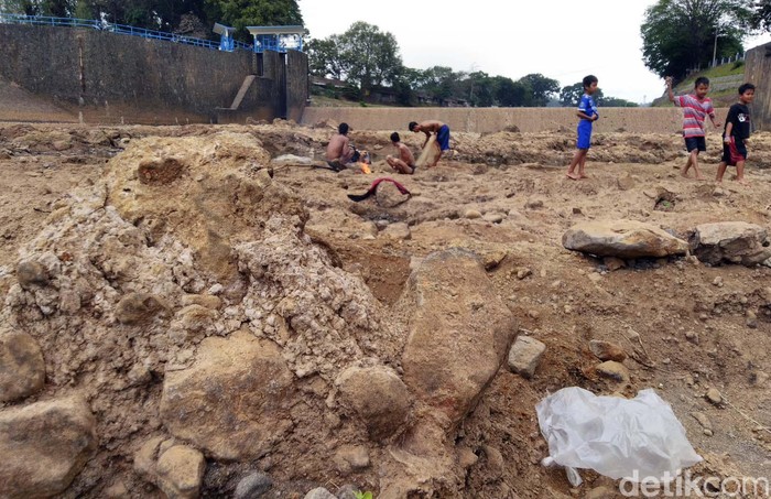 Penampakan Dasar Sungai Citanduy yang Mengering