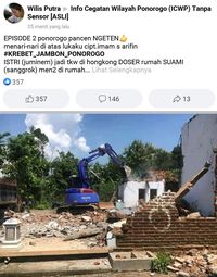 Viral Suami Selingkuh Istri Robohkan Rumah Pakai Alat Berat