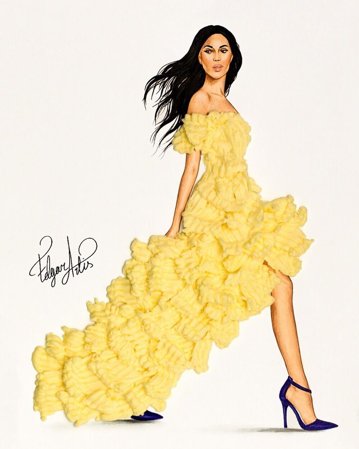 Unik! 10 Sketsa Gaun Ini Dihias Pakai Bahan Makanan