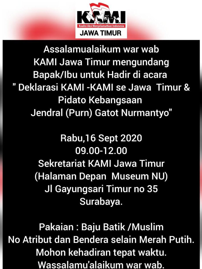 Beredar Undangan Deklarasi, KAMI Jatim: Hoaks, Sudah Agustus Lalu Beredar Undangan Deklarasi, KAMI Jatim: Hoaks, Sudah Agustus Lalu