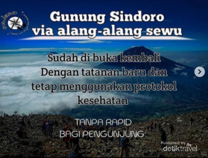 Gunung Sindoro via Alang-alang Sewu Dibuka, Ini Protokolnya