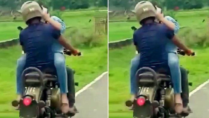 Bikin Resah Dua Sejoli Boncengan Naik Motor Tapi Hadap Hadapan