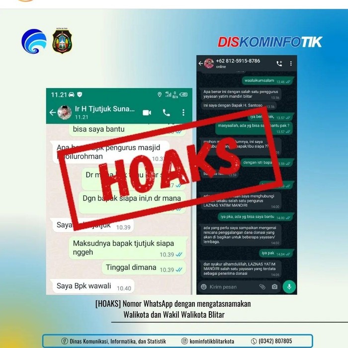 Waspada! Ada WA Palsu Catut Nama Wali dan Wawali Kota Blitar Minta ... Waspada! Ada WA Palsu Catut Nama Wali dan Wawali Kota Blitar Minta ...